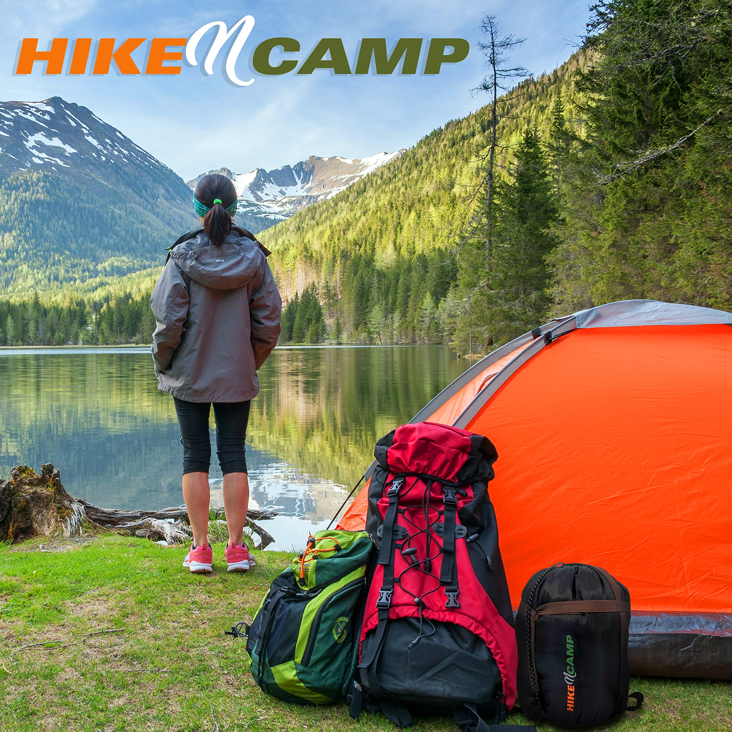 Backpacking Sleeping Bag Camping Gear - Double Sleeping Bag for Adults/Teens w/ 2 Pillows, Bag - Outdoor Lightweight Weather Proof Sleeping Bags - Camping, Hiking - SereneLife SLSBRT (Real Trees)