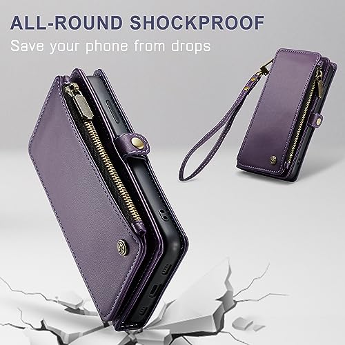 Defencase iPhone 12/12 Pro Case, RFID Blocking iPhone 12 Wallet Case for Women Men with Card Holder, Zipper Pocket Magnetic Flip PU Leather Strap Protective Cover for iPhone 12/Pro Phone Case, Purple