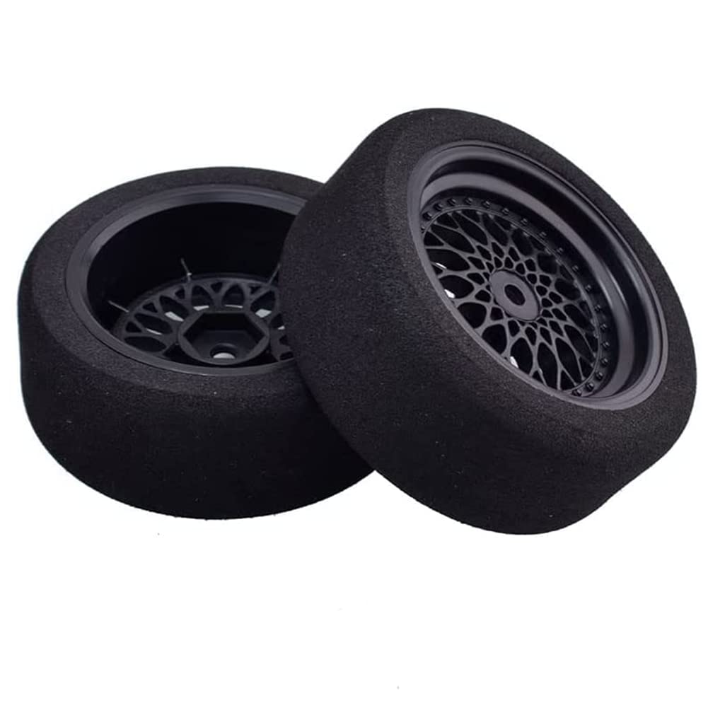 Shaluoman 4Pcs 1/10 On-Road Foam Tires& 2080-3mm Wheel Rims 12mm Hex for HSP HPI RC Racing Car Toy, Black