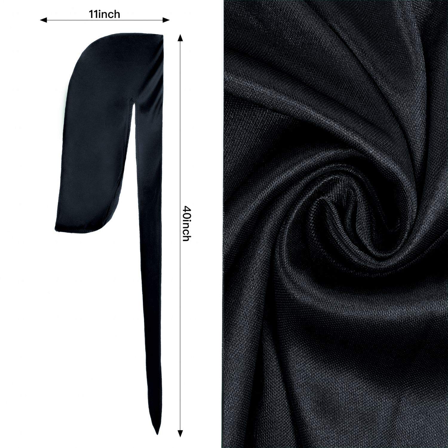 Black Silky Durag Pack - SupGene 4Pcs Black Silk Durag for Men Women with Silky Wave Cap, Satin Headwraps Set