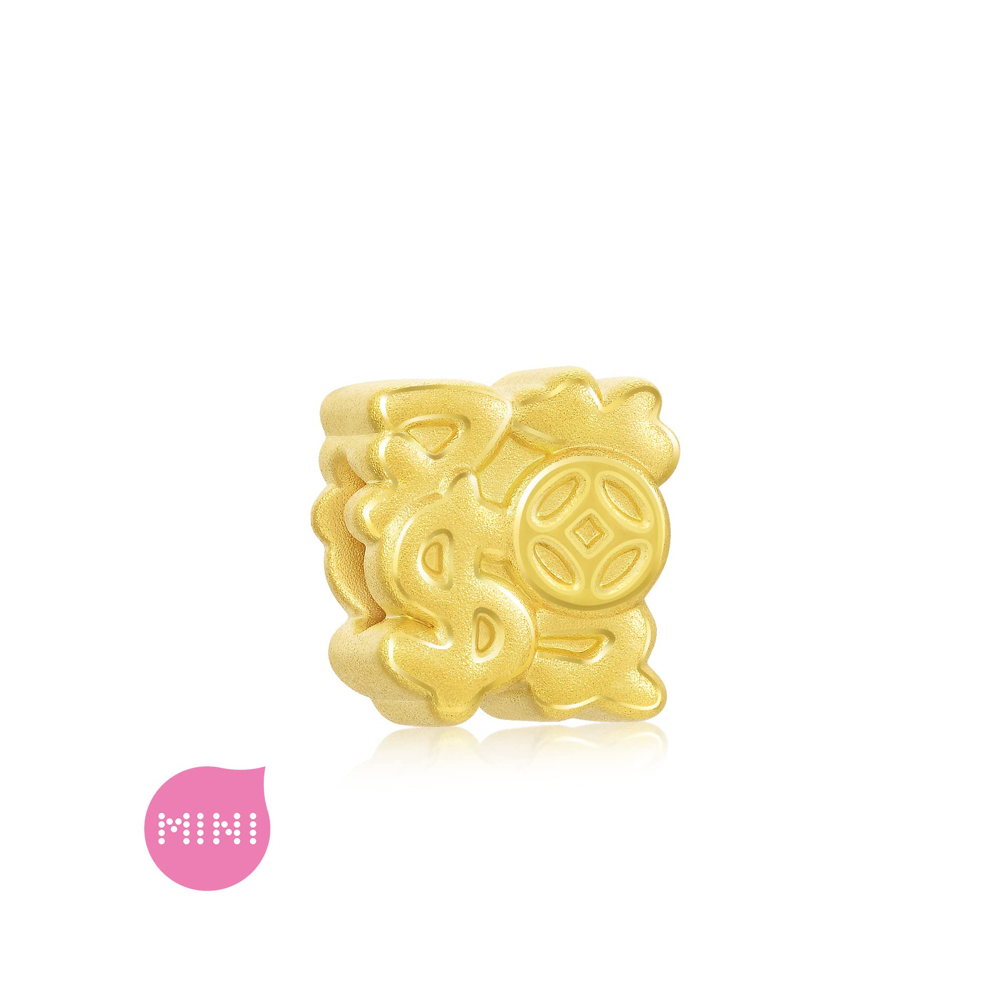 CHOW SANG SANG 999 24K Solid Gold Chinese Character(財) wealth Mini Charm Blessing Bracelet for Women 92977C (Gold, 17 CM)