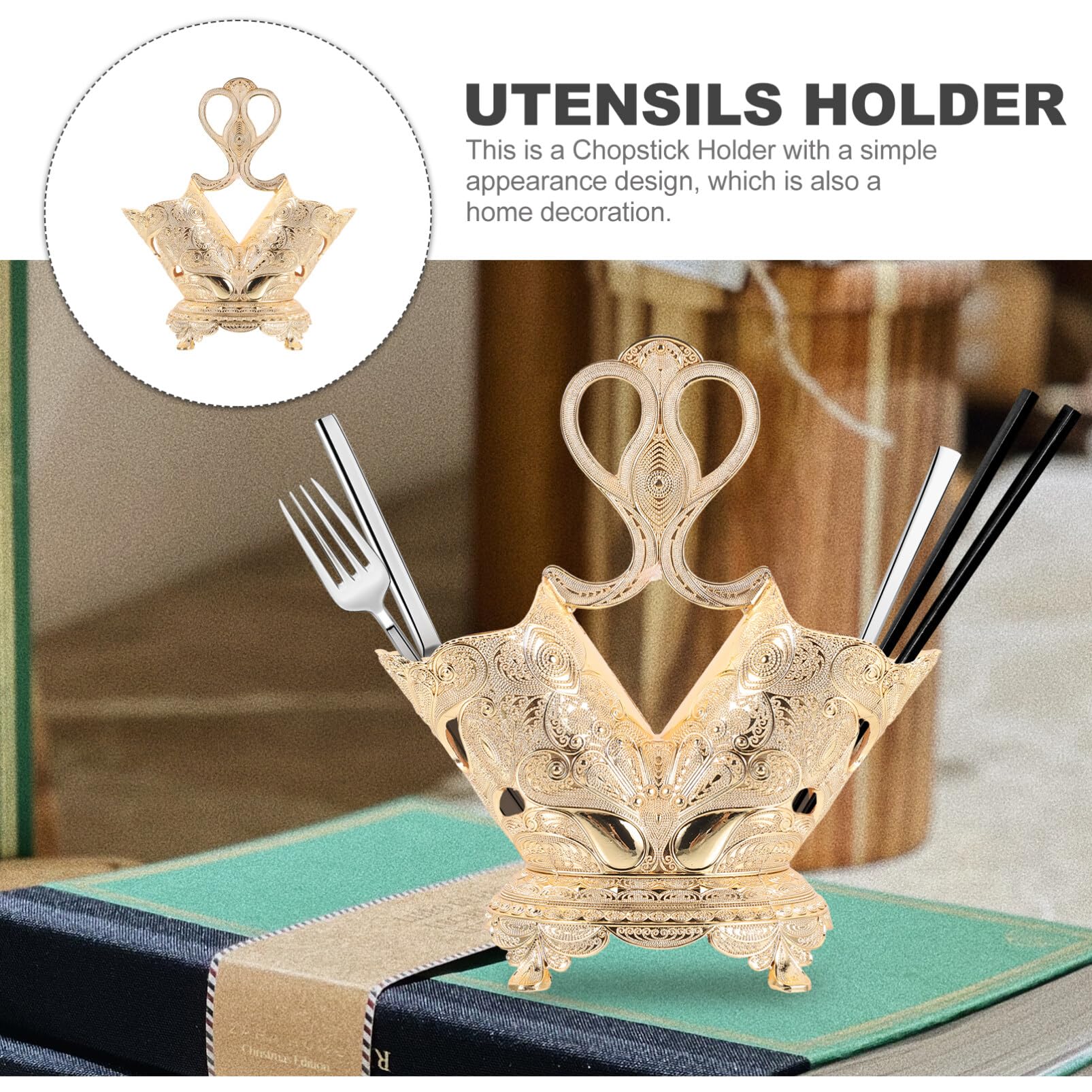 Cabilock Metal Utensil Silverware Organizer Spoon and Fork Holder European Style Utensils Holder Counter Storage Holder for Coffee Bar Dining Room Kitchen