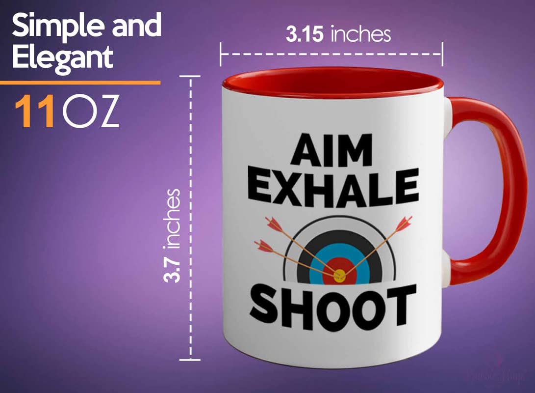 Bubble Hugs Archery 2Tone Red Mug 11oz - Aim Exhale shoot - Archery Trainer Bowfishing Deer Shooting Target Shot