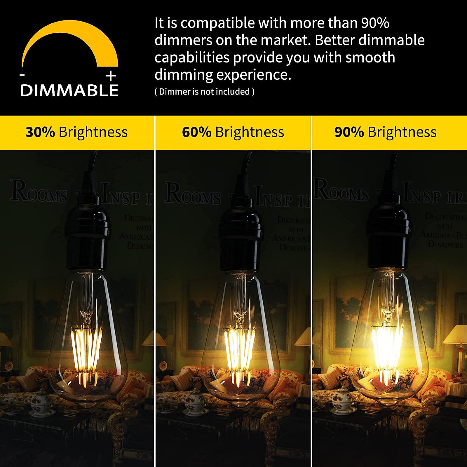 Brightown Edison Bulb, 6 Packs 540 Lumen 6W LED Bulbs 60 Watt Equivalent, Dimmable E26 Vingtage LED Light Bulbs, 2700K Warm White Clear Bulbs