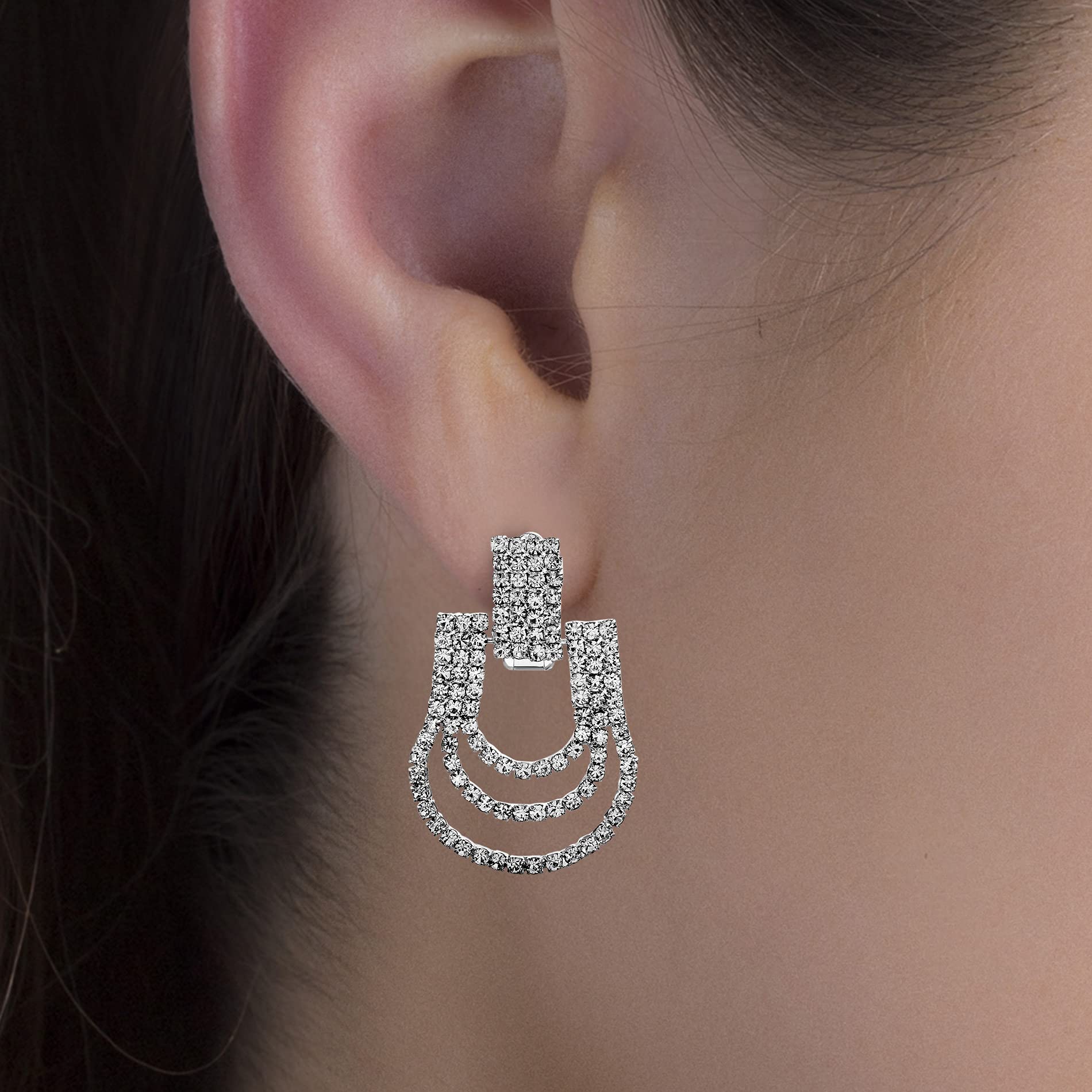 Badgley Mischka Rhinestone Door Knocker Clip On Earrings for Women