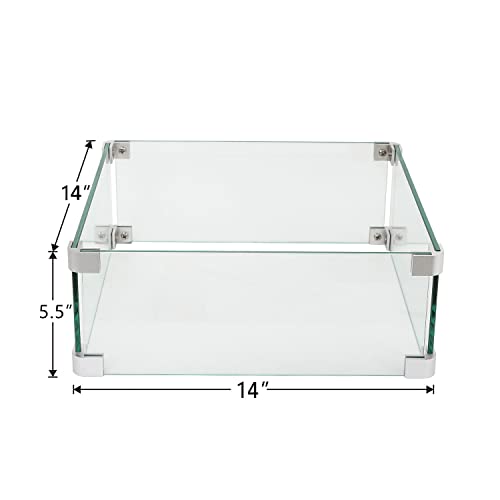 COSIEST Glass Wind Guard, Square, Tempered Glass for Outdoor Fire Pit , 14x14x5.5 inches