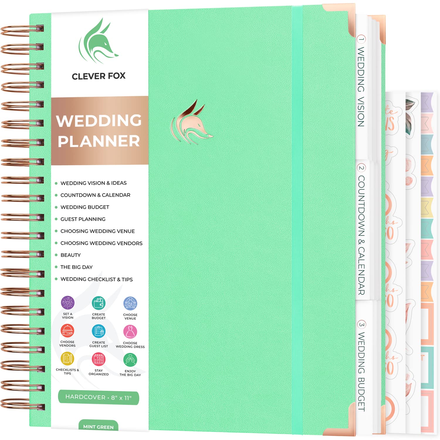 Clever Fox Wedding Planner – Wedding Book & Organizer for the Bride – Wedding Planning Binder with Pockets, Tips & Checklists – Wedding Notebook – Engagements Gift – 25.5x28cm (Mint Green)