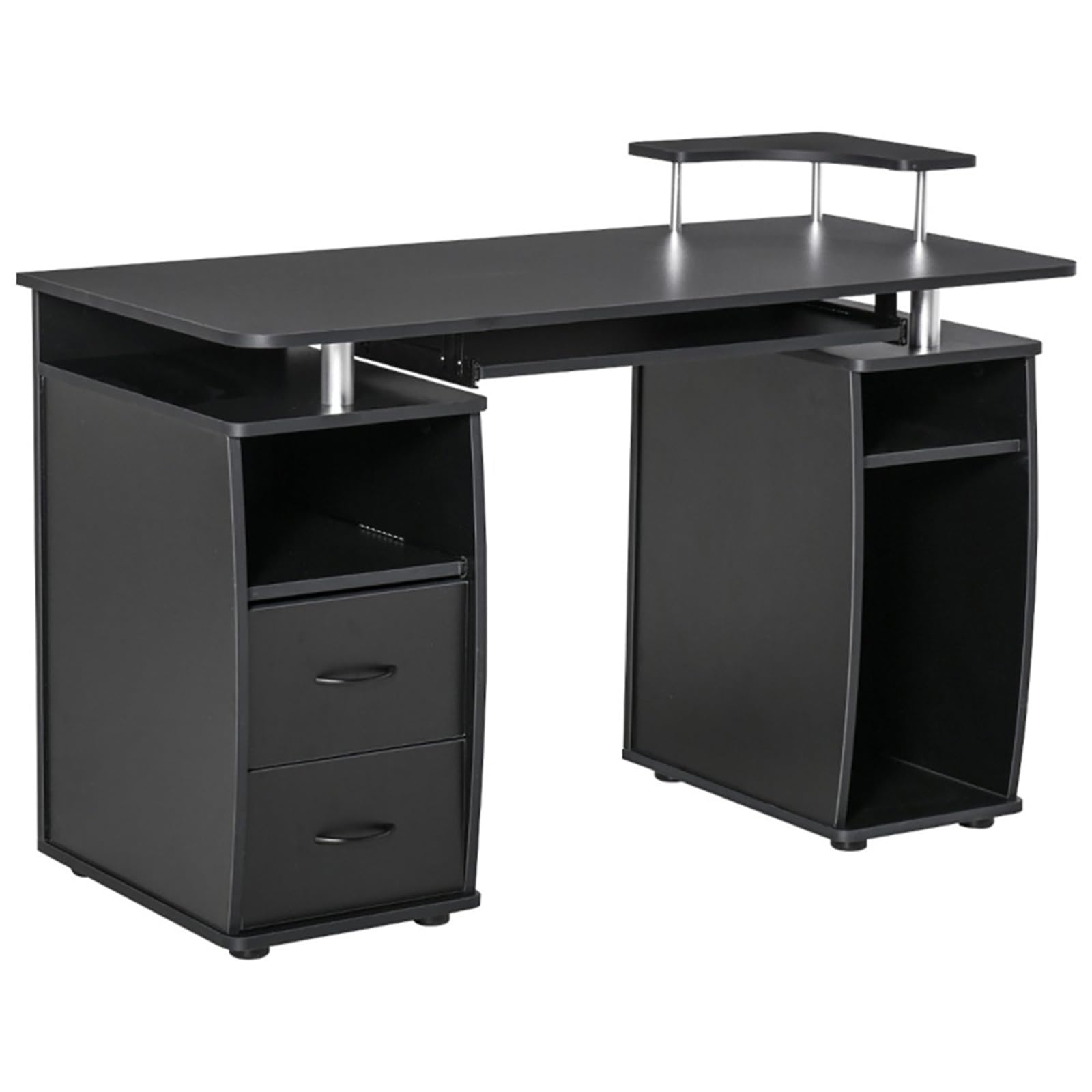 BIVVI 47.25" Computer Desk with Keyboard Tray,Gaming Desk Office Desk File Cabinet w/CPU Stand & Elevated Printer Rack,Industrial Work Desk PC Table Study Desk Organizer for Home Office Bedroom,Black