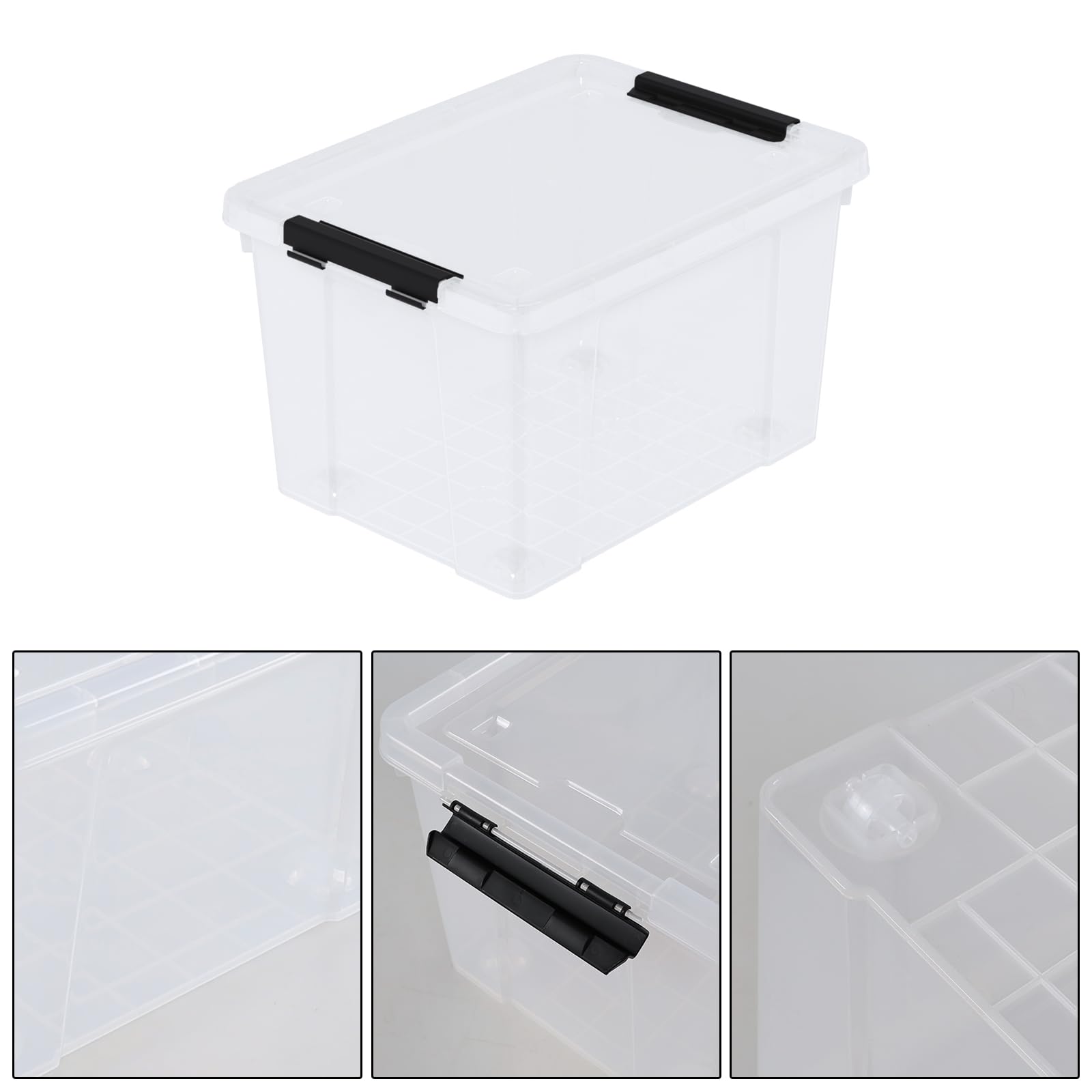 DynkoNA 22 Quart Plastic Latching Box with Wheels, 4 Pack Clear Lidded Storage Boxes