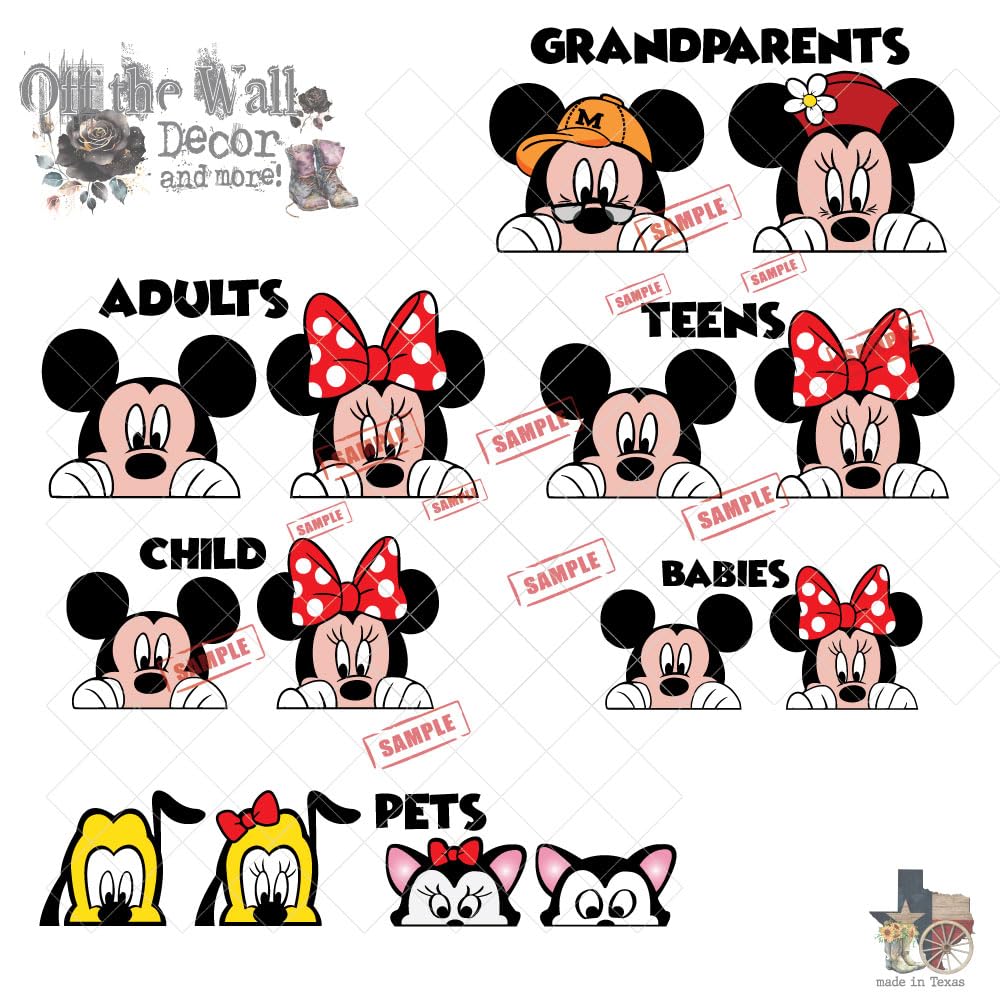 Customize-able "PEEKING" Mouse Ears Stick Figure Family #PK01