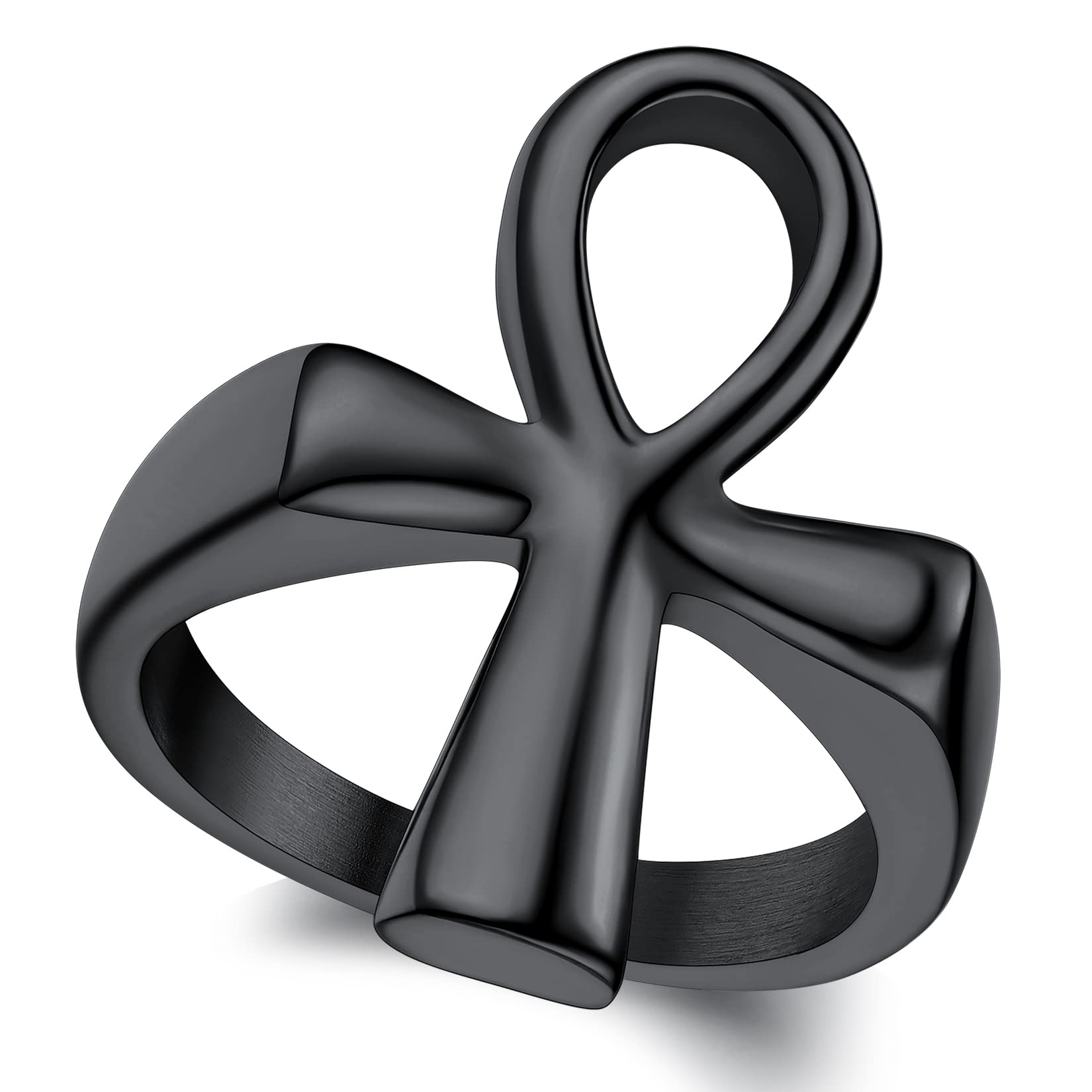 Black Stainless Steel Rings for Women Size 7 Protection Ring Ankh Cross Ring