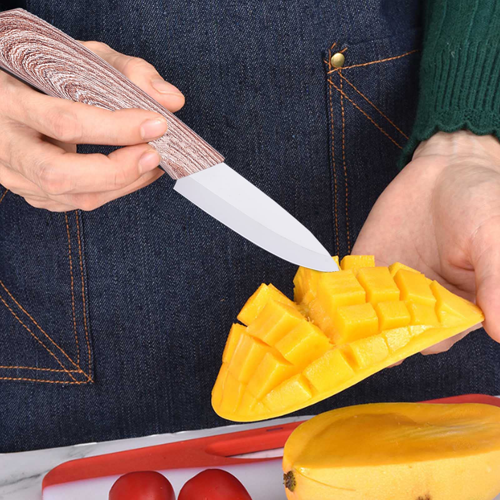 Ceramic Knife Sets for Kitchen,4 Piece Ceramic knives set with Steath,6" Chef knife 5.5" Fruit Utility Knife 4" Vegetable Knife 3" Paring Knife, One Peeler (box set)
