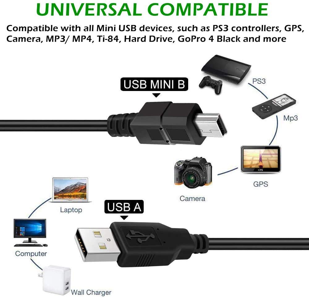 BATSOEASY For PS3 Controller Charging Cable, 2 Pack 10Ft Mini USB Charger Cable Sync Cord for Sony Playstation 3 PS3/ PS3 Slim/PS Move Wireless Controllers (Play & Charge)