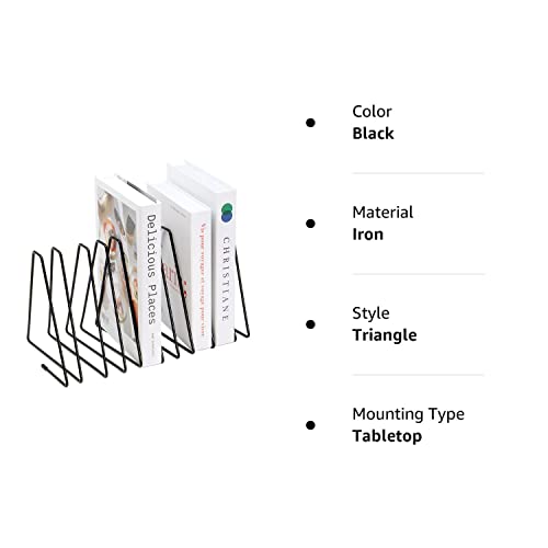 CAXXA 10 Slots Triangle Bookshelf, File Sorter, Metal Wire Magazine Holder, Document Holder, Black