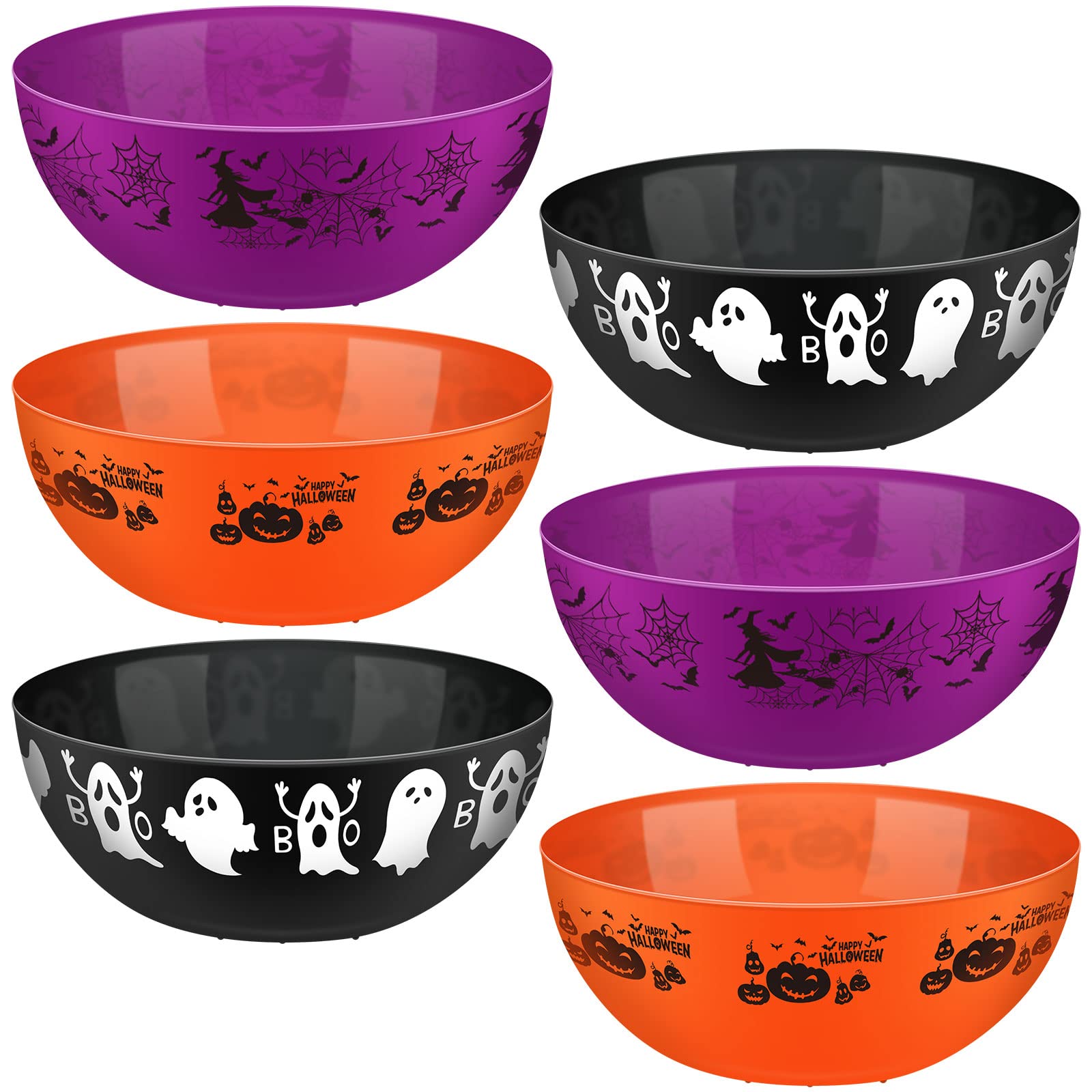 Funtery 6 Pcs Halloween Candy Bowl Large Halloween Plastic Trick Treat Candy Bowls Halloween Party Supplies Halloween Serving Bowl Halloween Candy Holders Tableware Party Decor(Black Ghost)
