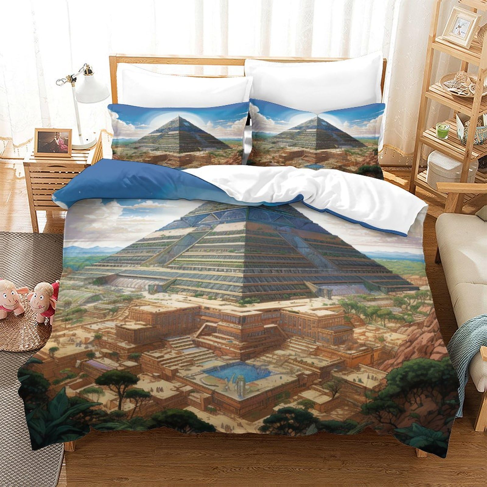 EVMILA Pyramid for Teens and Adults Quilt Cover 3D Print Egypt Duvet Cover Comforter Covers with Pillow Cases Soft Microfiber with Zipper Closure Bedding Set 3 Pieces Queen(228x228cm), Style-7