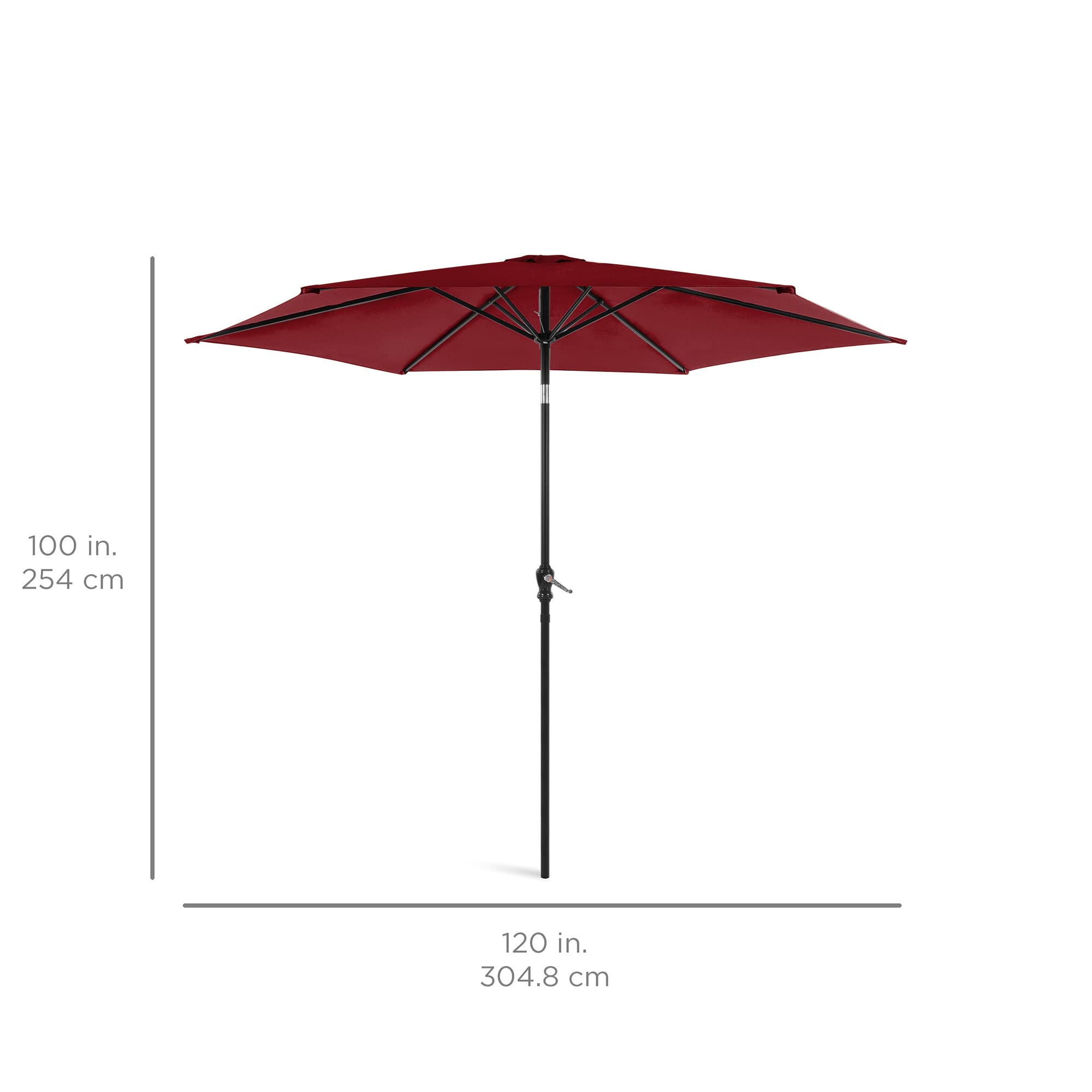 Best Choice Products 10ft Outdoor Steel Polyester Market Patio Umbrella w/Crank, Easy Push Button, Tilt, Table Compatible - Red
