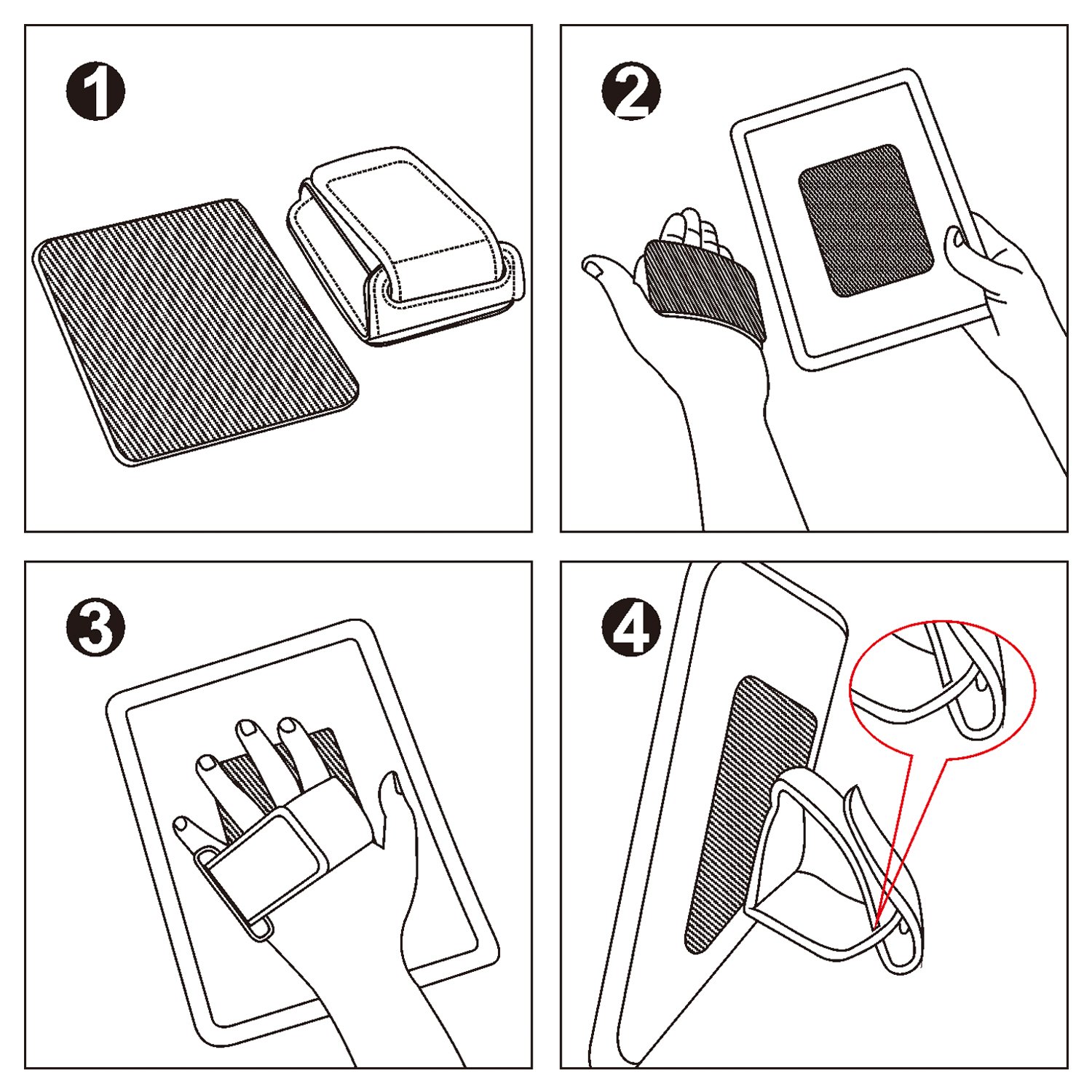 TFY Padded Hand-Strap Plus Hook & Loop Fastening Tape Adhesive Patch - DIY Detachable Hand-Strap for Smartphone, Tablet PC and More - iPhones - iPad Pro 9.7/12.9 Inch and Other Tablets