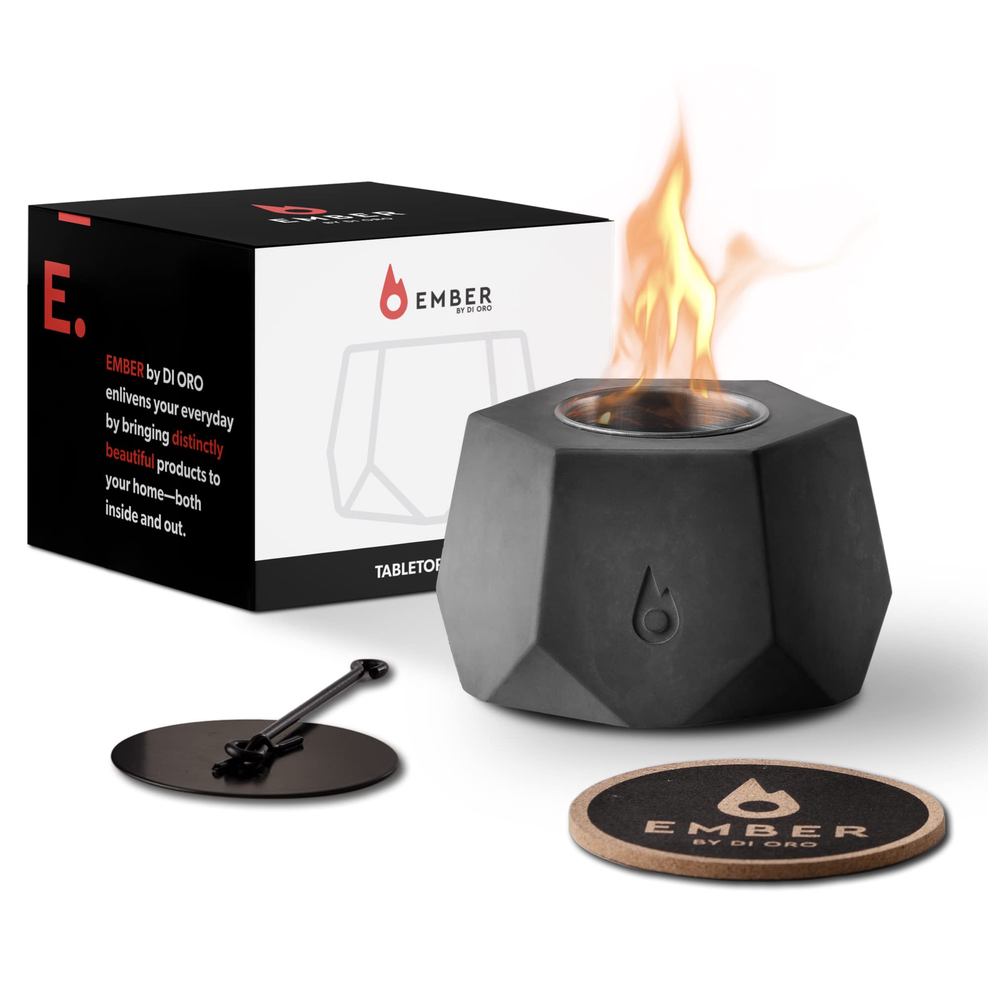 DI ORO Tabletop Fire Pit - Mini Fire Pit for Table - Personal Concrete Fireplace for Indoor, Patio, & Outdoor Use - Small Smokeless Portable Firepit for Smores - Fire Bowl Outdoor (Black, Hex)