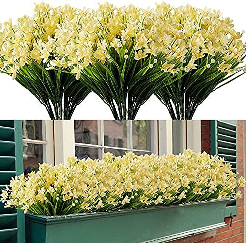 Succinct 8PCS Bundles Artificial Daffodils Flowers, Artificial Greenery UV Resistant No Fade Faux Silk Cloth Plants for Wedding Bridle Bouquet Outdoor Home Garden Kitchen Office Table Vase (Yellow)