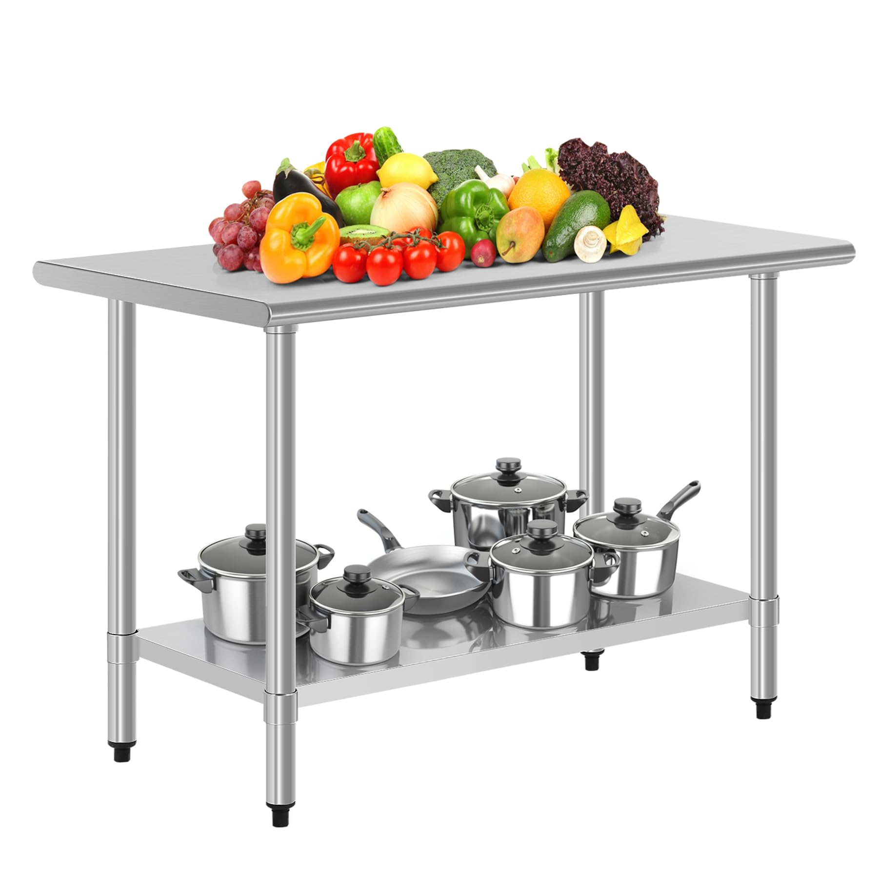 BLKMTY Kitchen Table Stainless Steel Table for Prep & Work 24" D x 48“W Dining Table Metal Commercial Work Table with Adjustable Under Shelf for Restaurant Home and Hotel Work Table