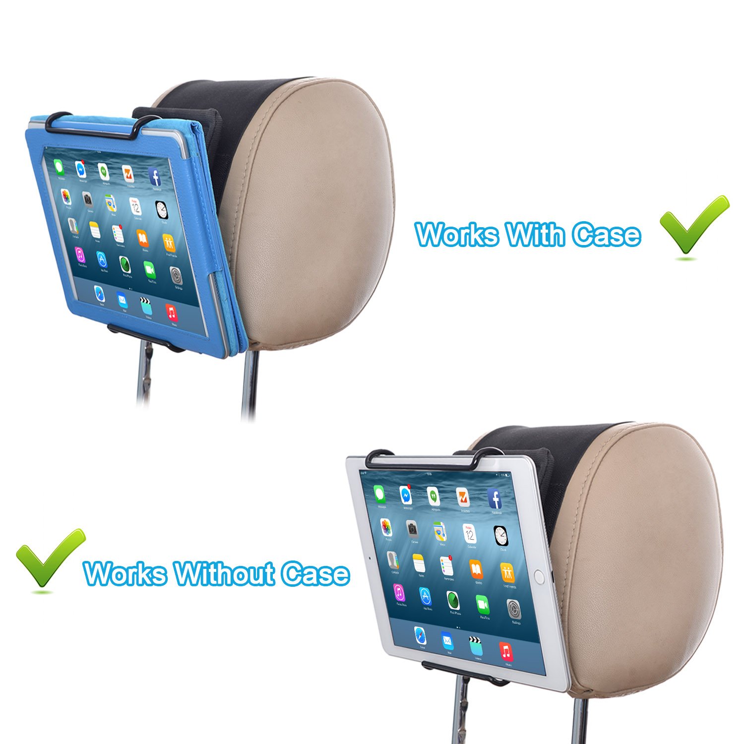 TFY Universal Car Headrest Mount Holder with Angle- Adjustable Holding Clamp for Tablets -Compatible with iPad 9th Gen - iPad Mini - iPad Air - iPad Pro - Samsung Galaxy Tab S8 - Tab A and More