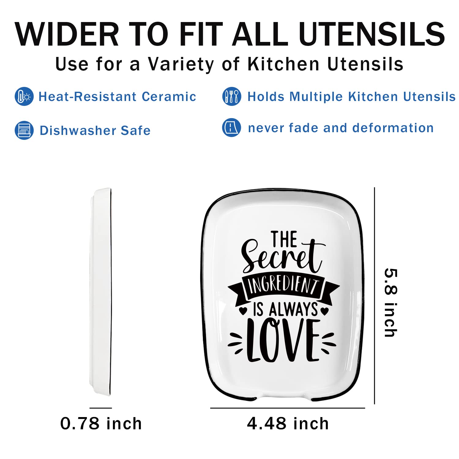 Ceramic Material Spoon Rest The Secret Ingredient is Always Love, Functional Kitchenware Spoon Rest for Kitchen Countertop or Stove Top Gift for Cooking Enthusiasts