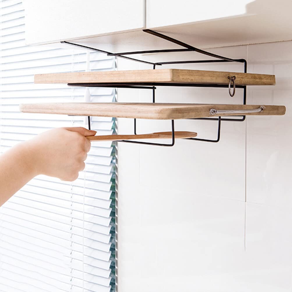 Cabilock Wall Mounted Towel Holder Metal Shelf Brackets Towel Rack with Shelf Chopping Board Holder Kitchen Pot Lid Organizer Cord Holders Kitchen Storage Shelves Iron Holding Rack Cupboard