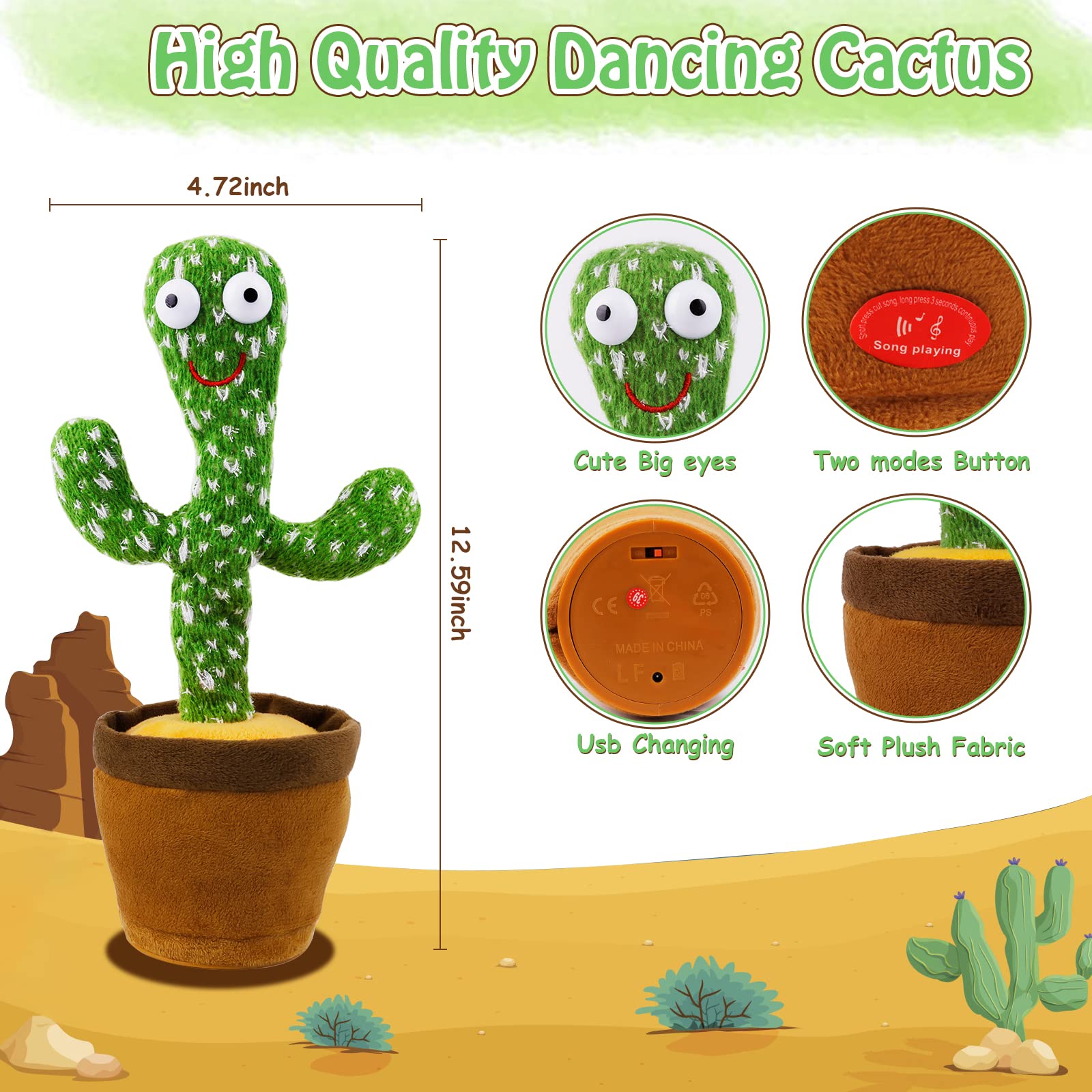 Shayson Dancing Cactus Toy for Kids, Repeating Words, Electric Plush, Early Education & Home Decoration