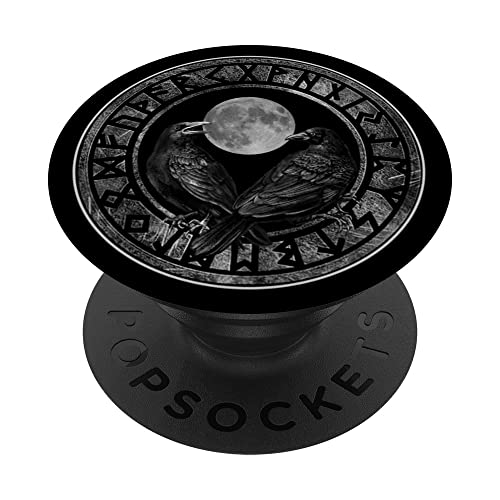 Odin's Ravens Full Moon Huginn and Muninn Rune Pagan Viking PopSockets Swappable PopGrip