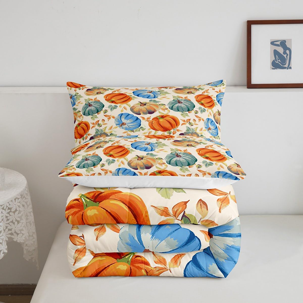 Erosebridal Happy Thanksgiving Comforter Set Twin, Fall Pumpkin Bedding Set, Autumn Fall Leaves Bedding Comforter Sets, Rustic Farmhouse Style Down Comforter, Happy Fall Y'all Duvet Insert, 2Pcs