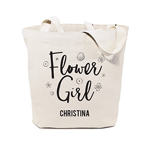 The Cotton & Canvas Co. Flower Girl Personalized Wedding, Beach, Shopping and Travel Resusable Shoulder Tote and Handbag