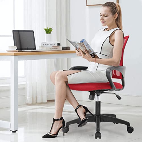 Ergonomic Office Desk Chair, Mid Back Thick Cushion Seat Computer Task Chair with Lumbar Support & Mesh Back, Swivel Rolling Adjustable Home Executive Gaming Chair for Home Office Reading Working