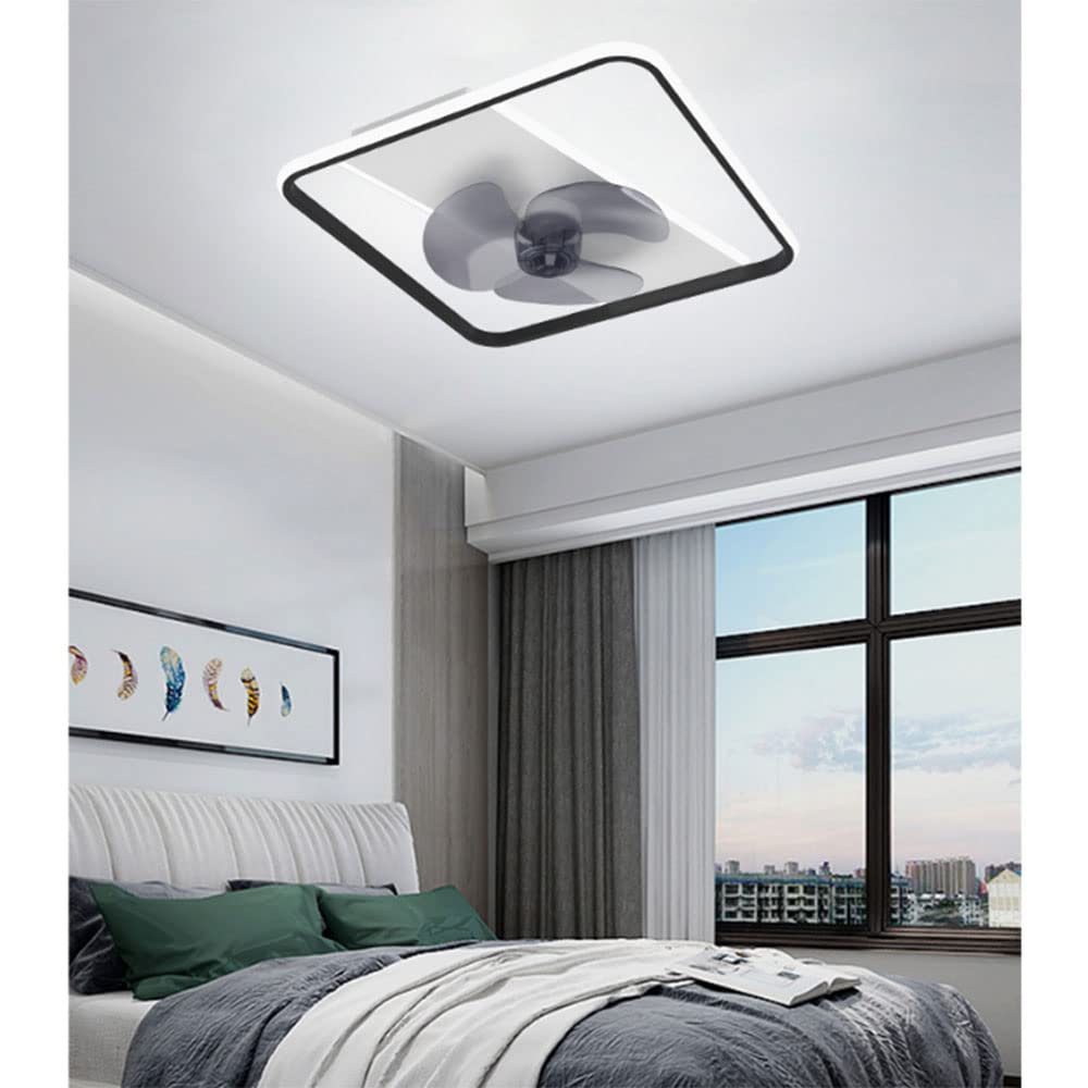 CAZARU FXJ Square Modern LED Fan Ceiling Light, Adjustable 3 Wind Speed, Dimmable Fan Ceiling Light with Remote, 64W Modern LED Fan Chandelier, Home Office, Ø 40 Cm Interesting Life