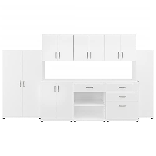 Bush Business Furniture Universal 8 Piece Modular Laundry Room Storage Set with Floor and Wall Cabinets, White