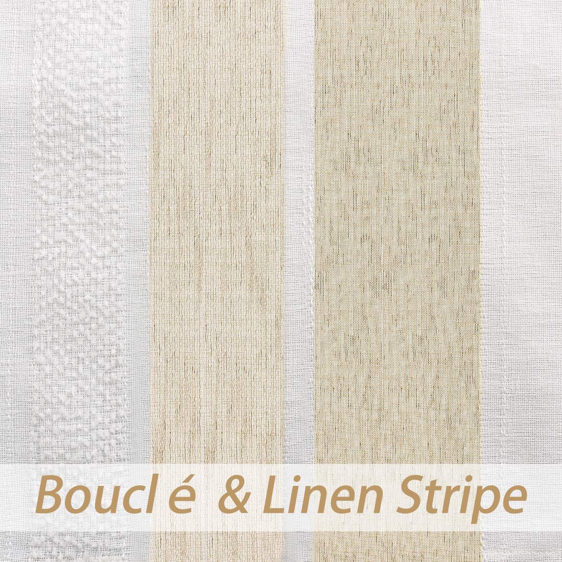 Central Park Beige and White Kitchen Window Curtain Tiers Vertical Stripe Sheer Boucle Linen Window Curtain, Living Room Decorative Rod Pocket Rustic Living 2 Panels (28" W x 45" L)