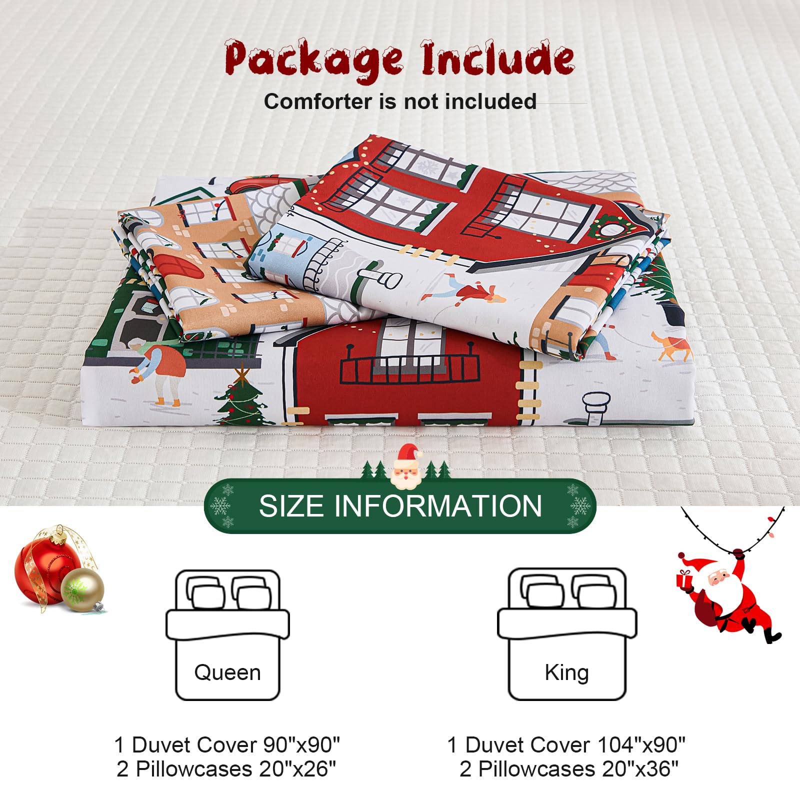 Dobuyly White Christmas Duvet Cover Queen, Blue Red Christmas Tree Pattern Duvet Cover Set, Soft Microfiber Pine Christmas Bedding Set Queen Size Includes 1 Duvet Cover and 2 Pillow Shams