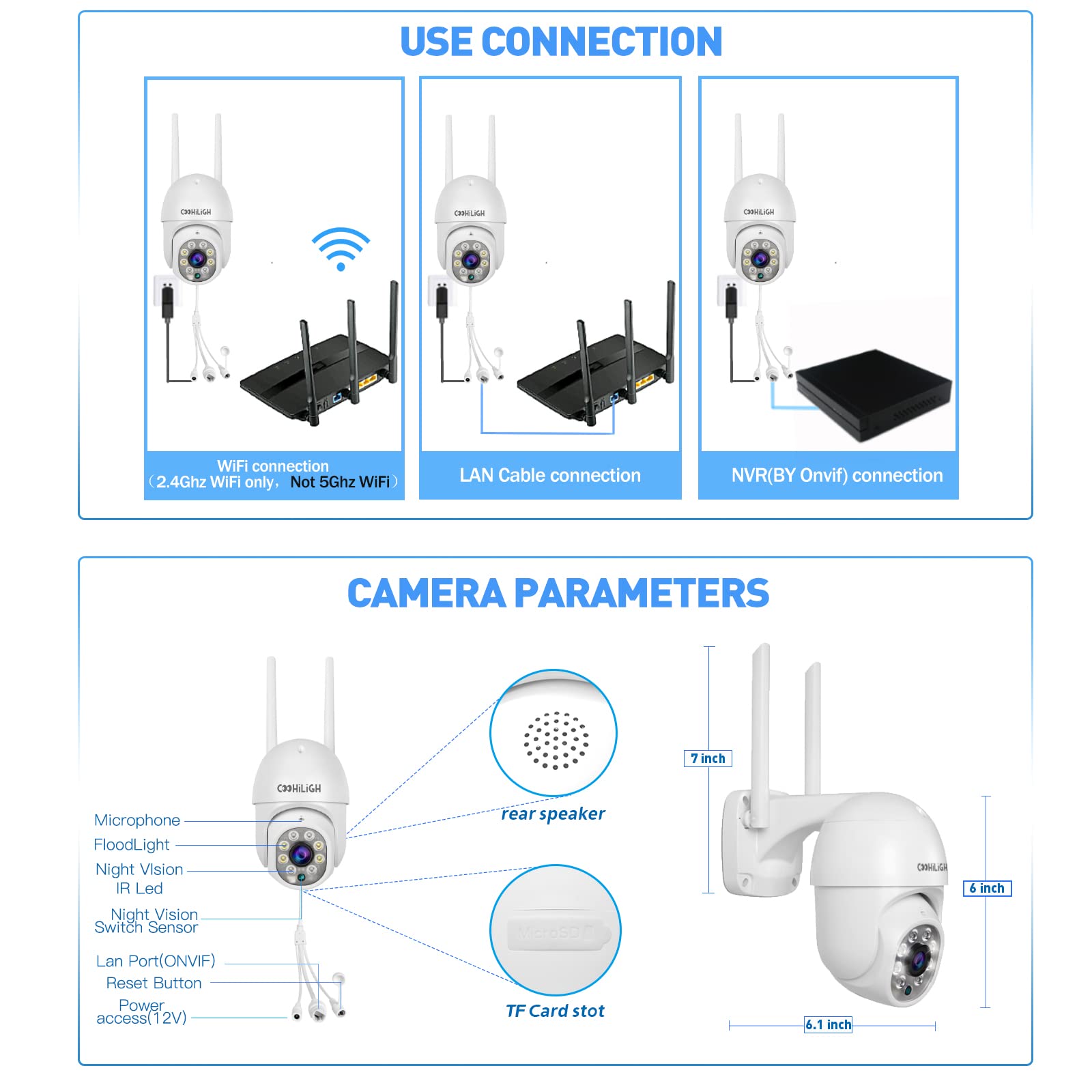 COOHILIGH Security Camera Outdoor 5MP, with 360° View 8X Zoom PTZ, NVR,Two-Way Audio,Motion Detection Alarm, Color/Infrared Night Vision for Security Surveillance Outside (White)