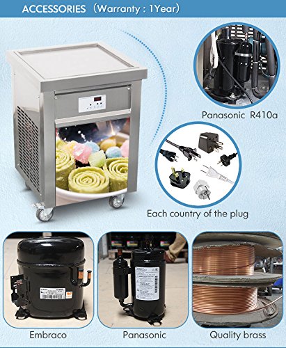Kolice Commercial ETL NSF UL certificated 21"x21"(52x52cm ) single square ice pan fried ice cream machine, frozen yogurt roll ice cream machine, fry ice cream roll machine-auto defrost, smart AI temperature control