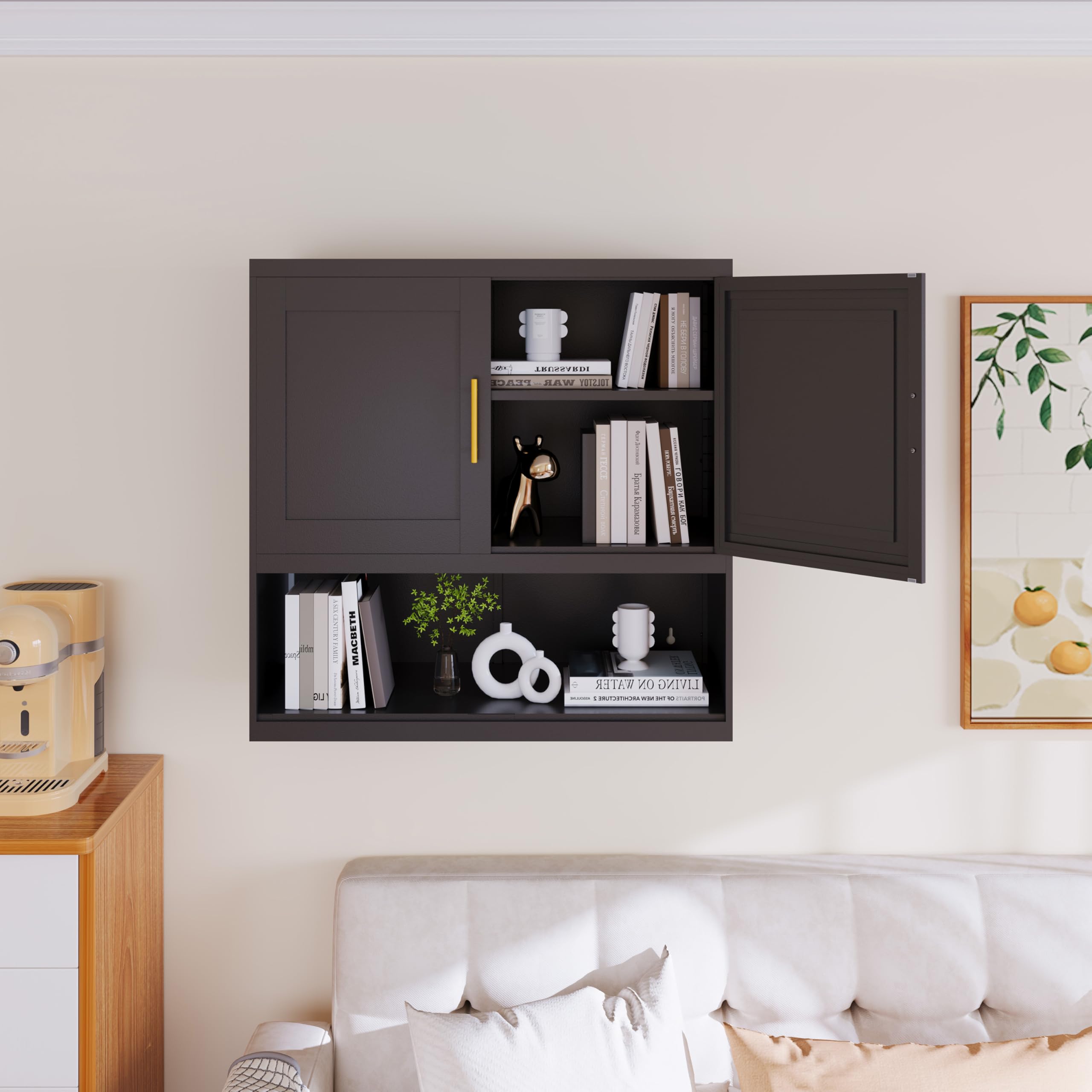 erosoei Metal Bathroom Cabinet Wall Mounted,Hanging Cabinet with 2Door and Adjustable Shelves,Over The Toilet Storage Medicine Cabinets for Bathroom,Laundry Room,Kitchen