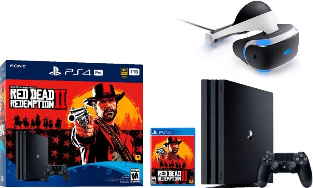 Newest Sony PlayStation 4 Pro 1TB Console Red Dead Redemption 2 Bundle W /PlayStation VR Core Headset (Renewed)