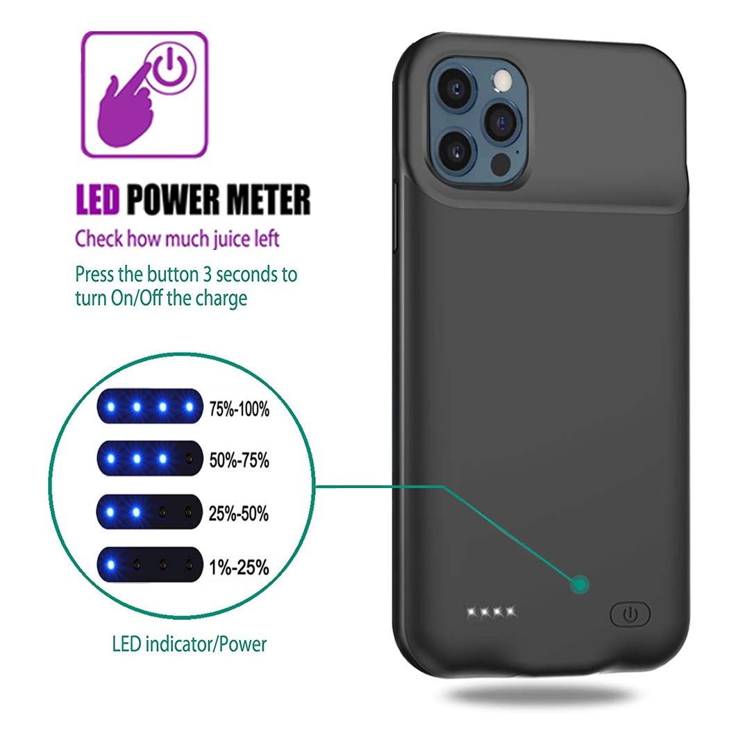 Battery Case iPhone 12 Pro Max, 8500mAh Slim Rechargeable Battery Pack Charging Case Compatible with iPhone 12 Pro Max Extended Battery Charger Case