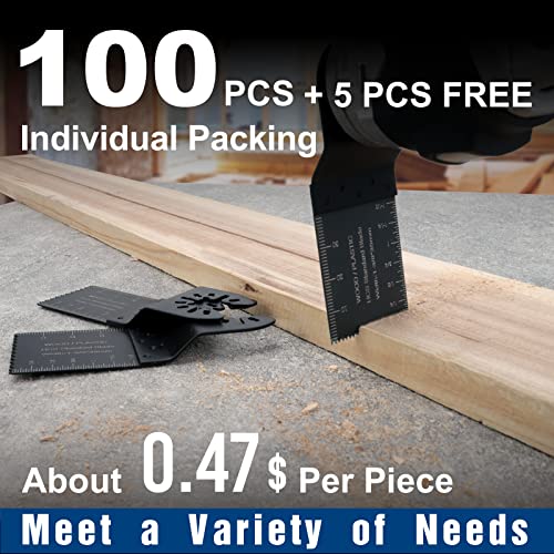 COMOWARE 105 Pcs Oscillating Saw Blades - 1-3/8β Multi Tool Blades Kits Universal Oscillating Tool Blades, Fine Tooth Multitool Blades, Quick Release Saw Blades for Wood/Plastic/Soft Metal Cutting