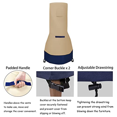 DUSTYPROTE Chiminea Cover,Weather-Proof Chiminea Fire Pit Cover,Fire Pit Heater Cover Waterproof,Clay Chiminea Cover Large Size, Khaki Patchwork Dark Blue, Cover Only