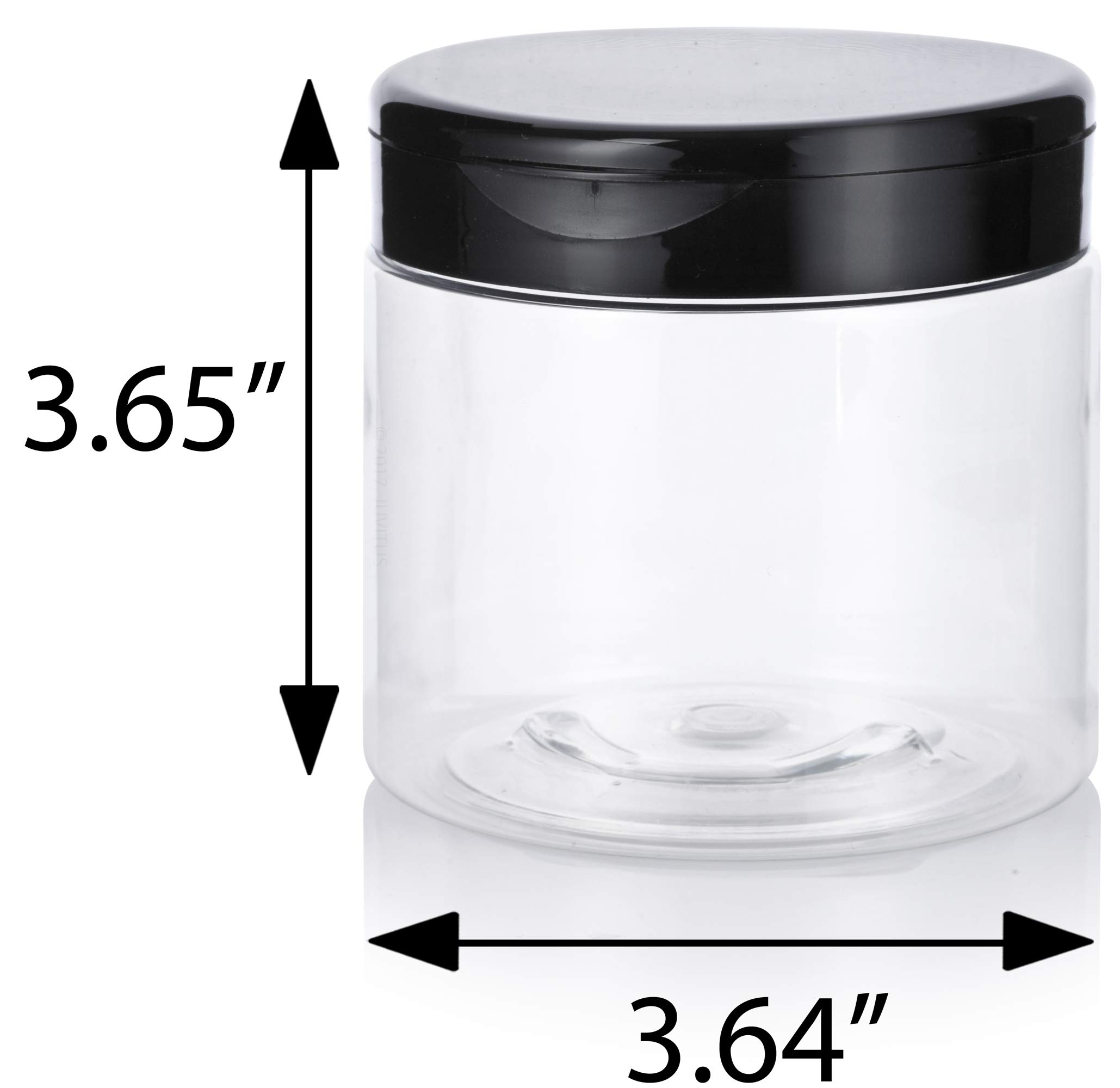 JUVITUS Clear Large 16 oz PET Plastic (BPA Free) Refillable Jar with Black Flip Top Cap - (6 pack)