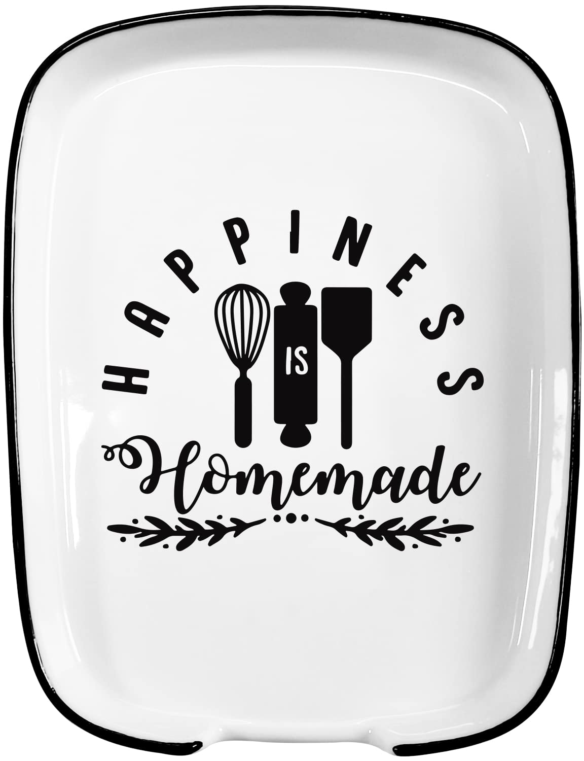Ceramic Spoon Rest for Stove Top, Funny Happiness is Homemade White Spoon Holders for Kitchen Counter, Modern Farmhouse Kitchen Cute Decor