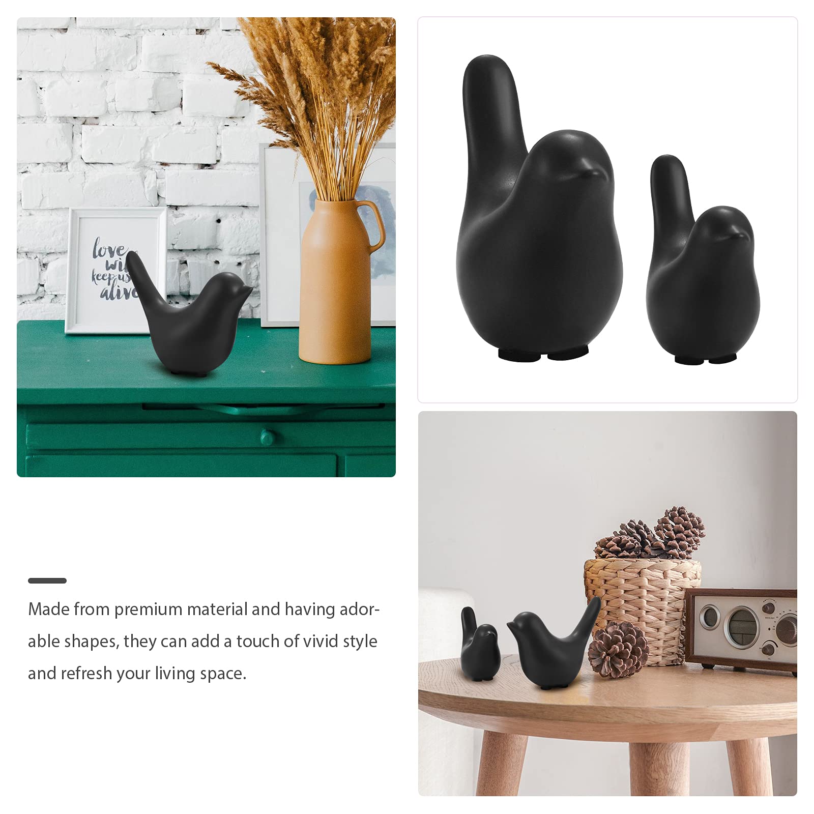 Veemoon 2pcs Ceramic Bird Figurines Ornaments Set Modern Nordic Style Abstract Bird Sculptures for Home Office Desktop Landscape Garden Display Decor Wedding Gift ( Size L and S Black )