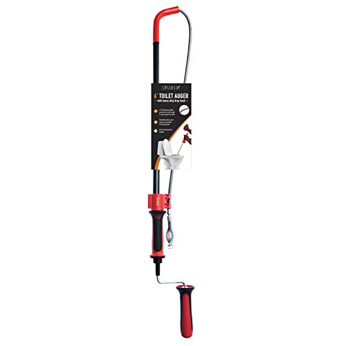 DrainX 6 Foot Toilet Auger | Manual or Drill Powered Closet Auger with Drop Head for T-Junction Pipes, Plastic Angled Guard for Porcelain Protection, Telescopic for Greater Reach