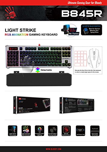 BLOODY B845 Light Strike (LK) Optical Mechanical Gaming Keyboard – RGB LED Backlit – LK Blue Switch – Left Handed Keyboard
