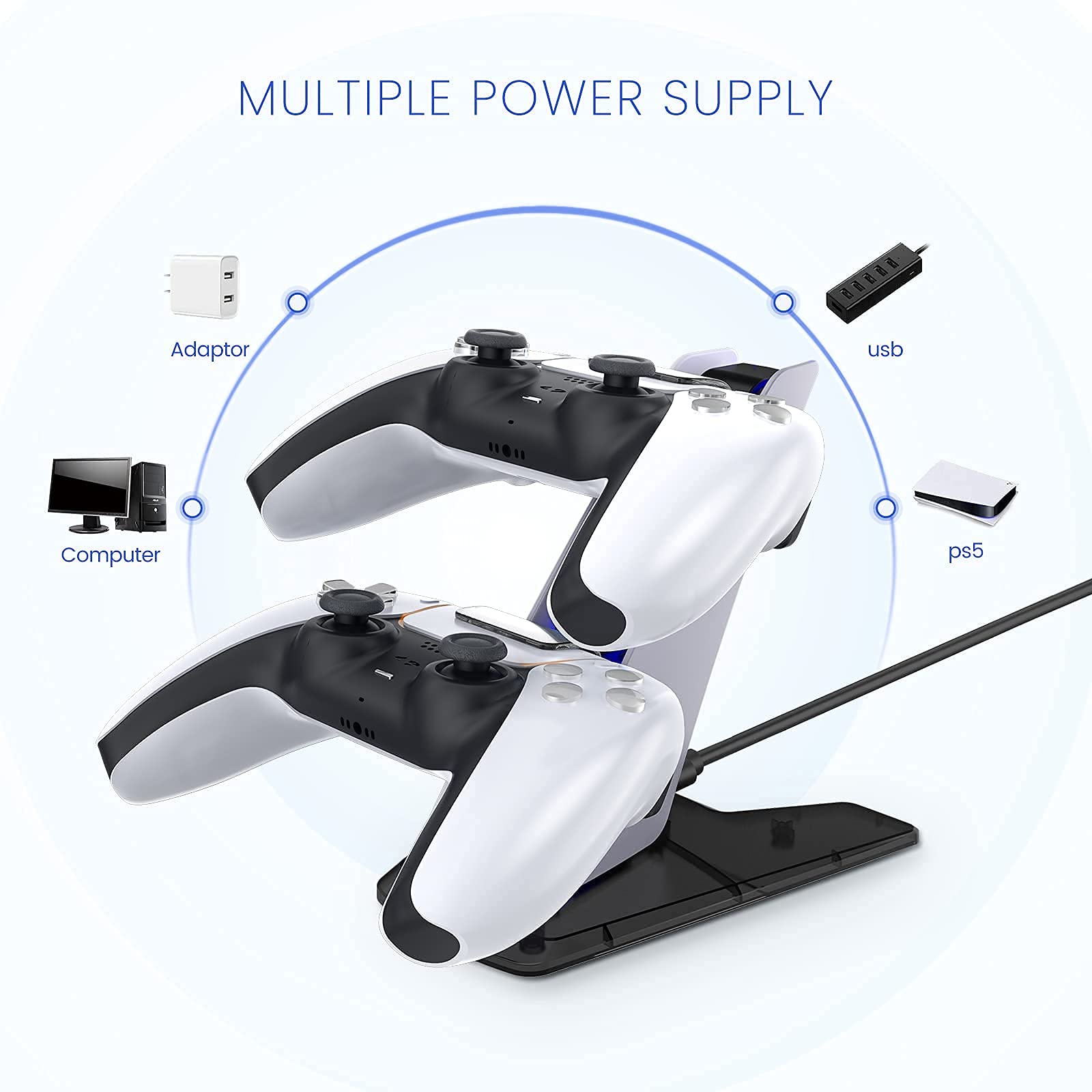 Blade Hawks PS5 Controller Charger Station, Upgraded Dual USB Type C Fast Charging DualSence Controller Charger W LED Lighting (2022)